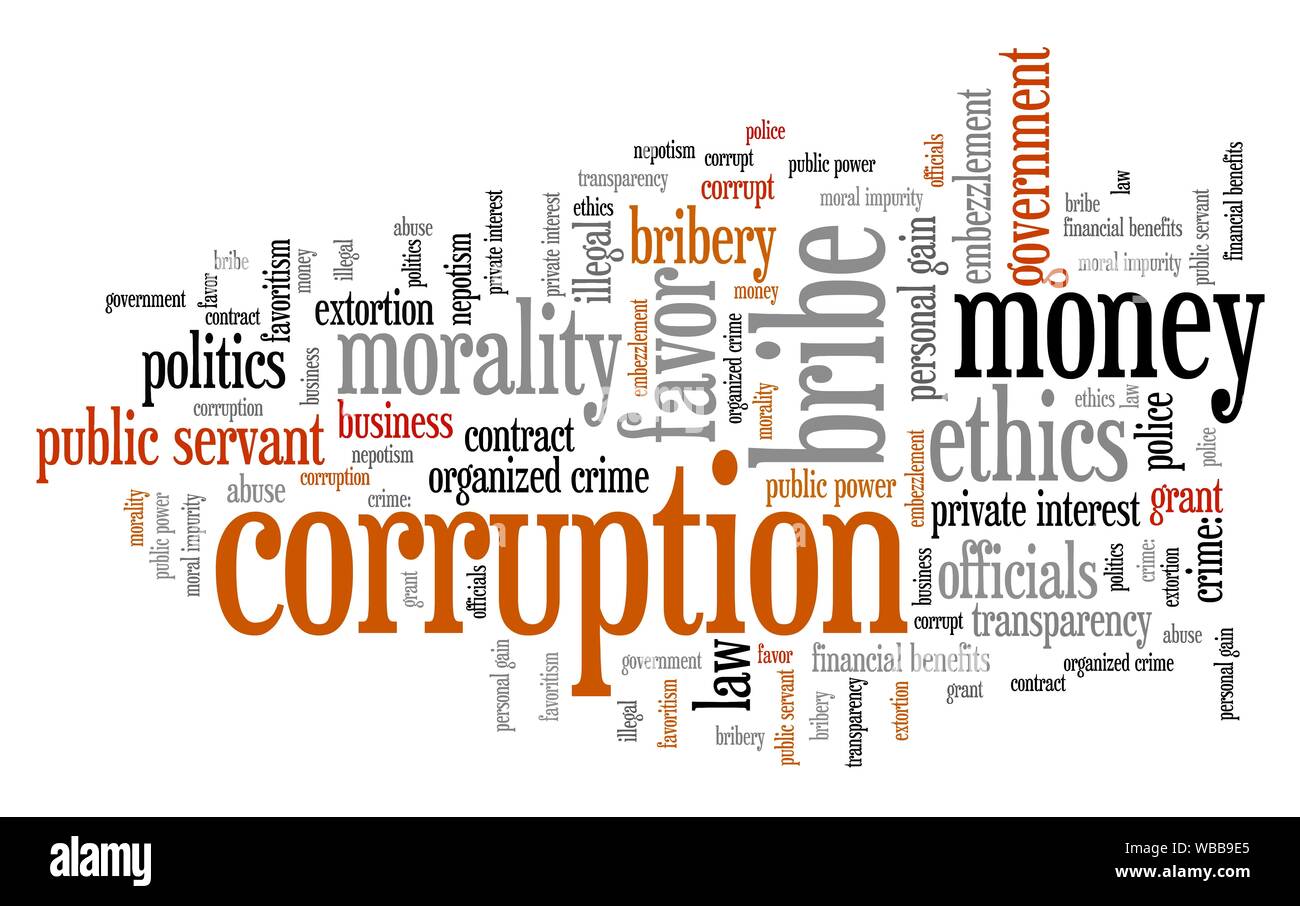 Corruption crime issues and concepts tag cloud illustration. Word cloud ...