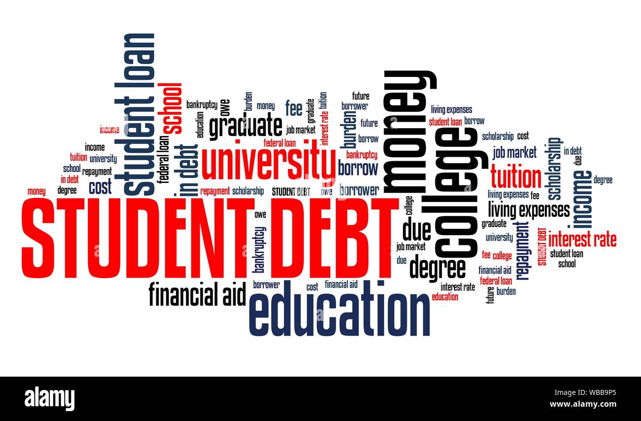 Collage debt - university tuition loan word collage Stock Photo - Alamy