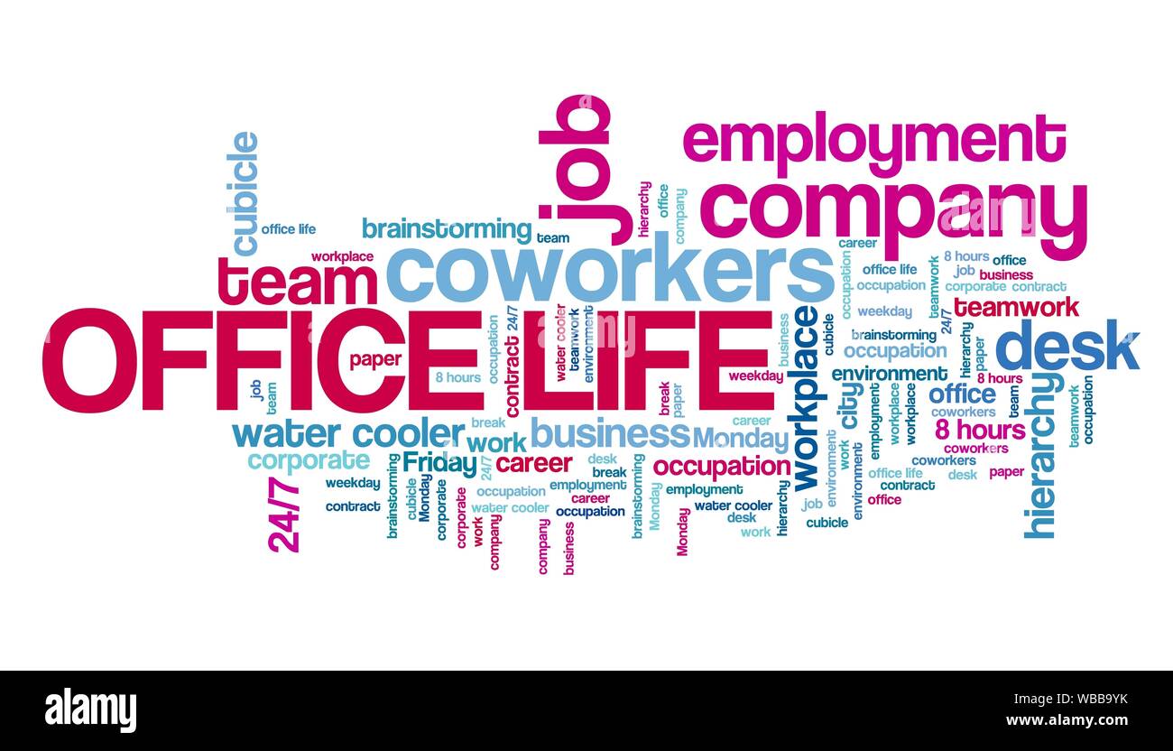 Office life concept - workplace interaction word cloud Stock Photo - Alamy