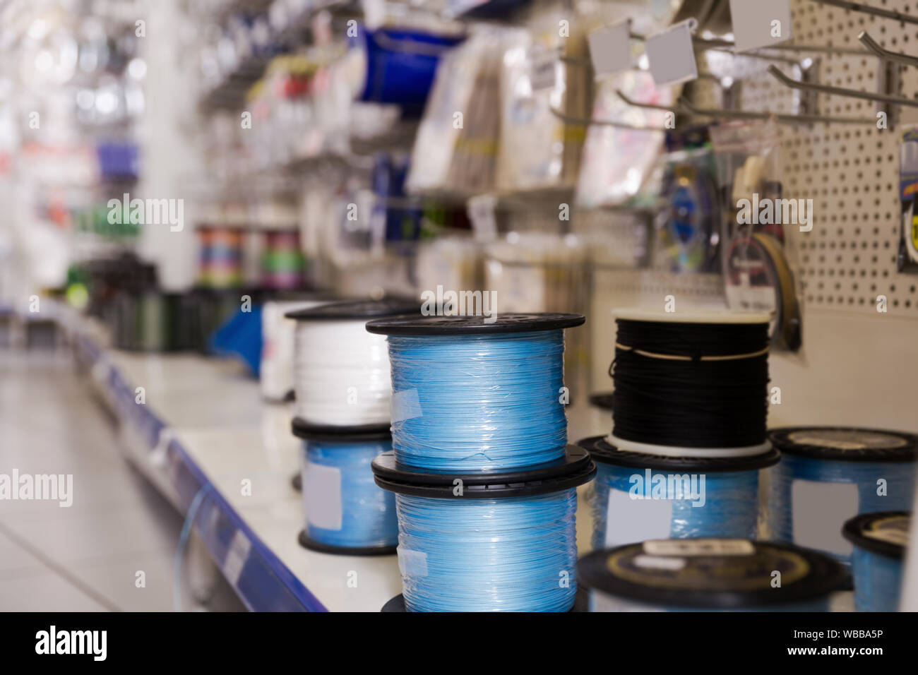 Close-up picture of variety braid line in the fishing shop Stock Photo ...