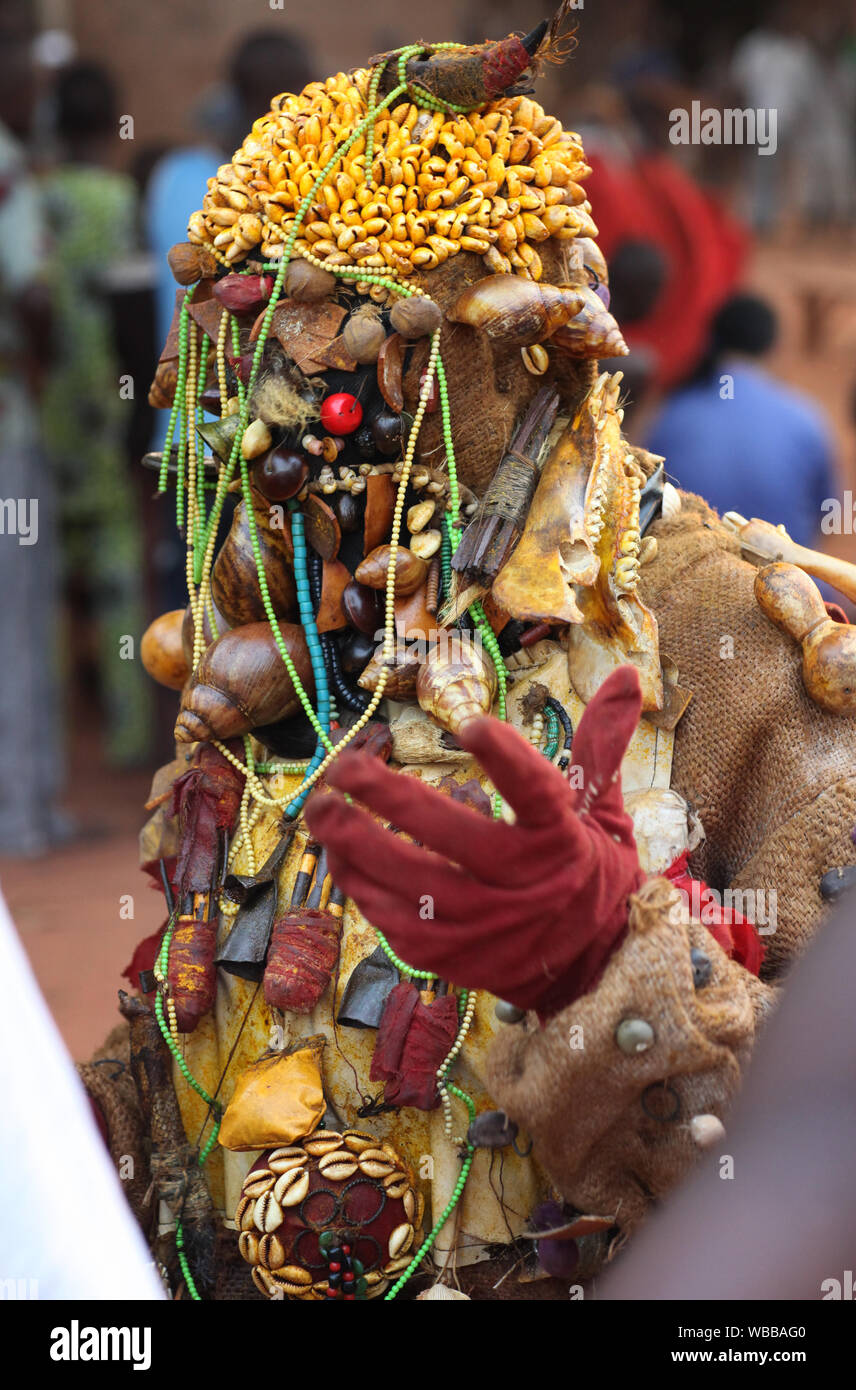 Ceremonial Egungun voodoo mask dance in Benin, Africa Stock Photo - Alamy