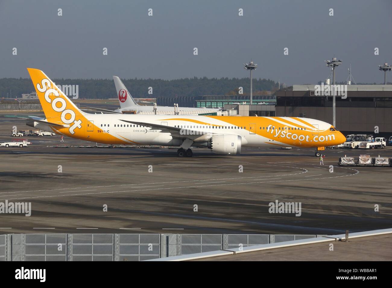 TOKYO, JAPAN - DECEMBER 5, 2016: Scoot Boeing 787 Dreamliner is parked ...