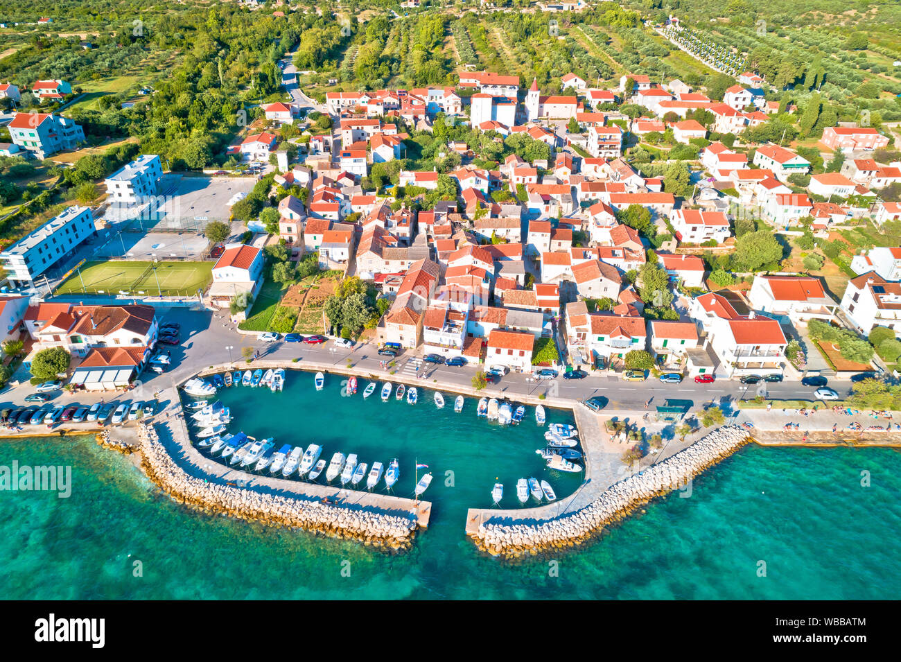 Village of Diklo in Zadar archipelago aerial coastline view, Dalmatia ...