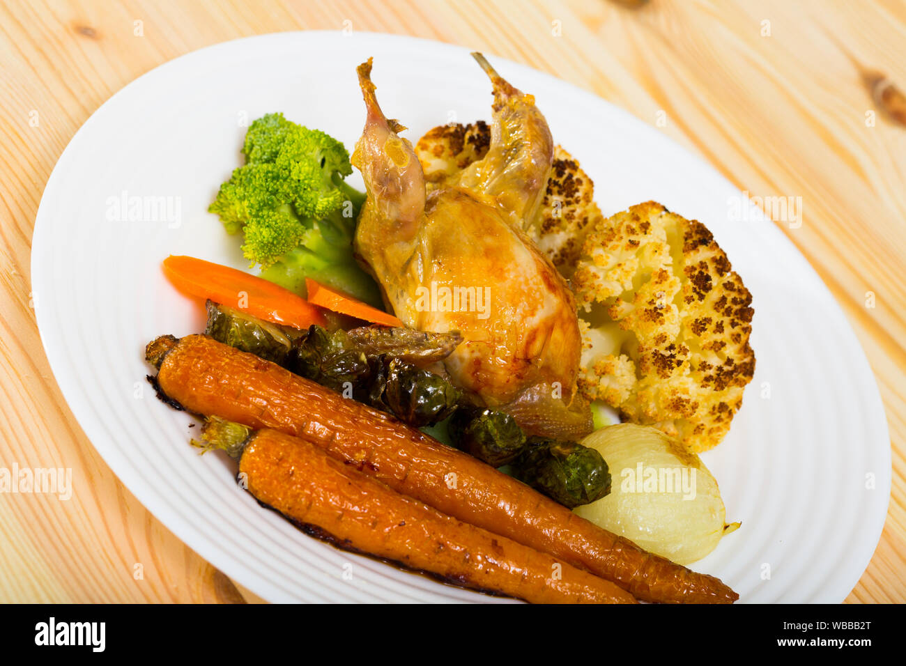 Partridge baked with vegetables in honey-mustard sauce exquisitely ...