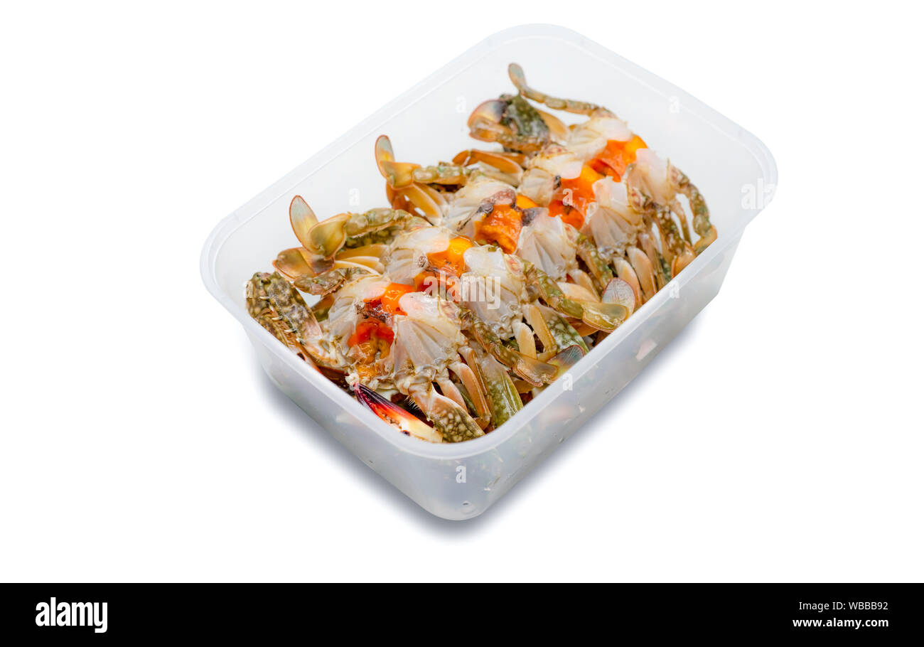 Pickled crab eggs in fish sauce pack in plastic box for delivery ...