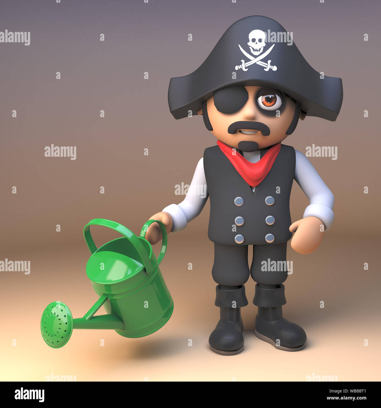 3d cartoon pirate captain character with watering can, 3d illustration ...