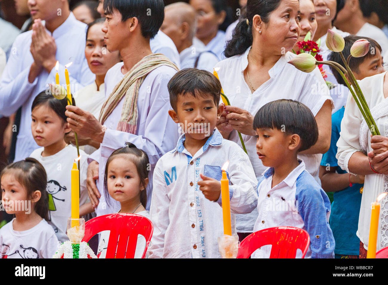 prayers at Wat Bo temple during Meak Bochea Day, in Siem Reap, Cambodia ...