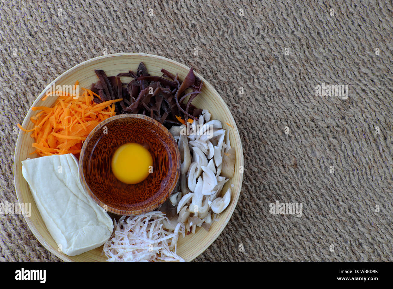 Top view homemade food on burlap background, raw materials for ...