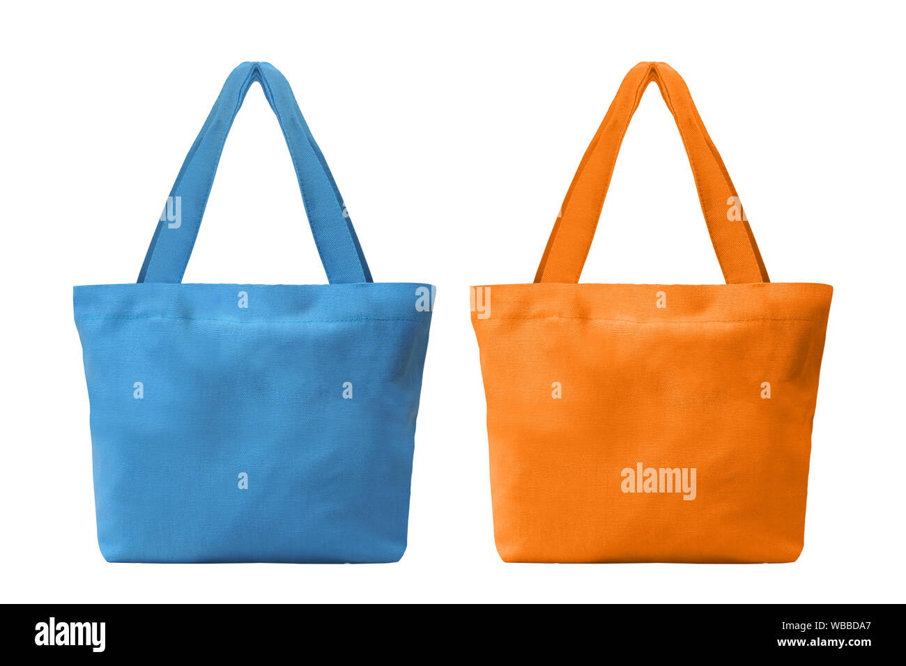 blue and orange cloth shopping bag isolated on white background with ...