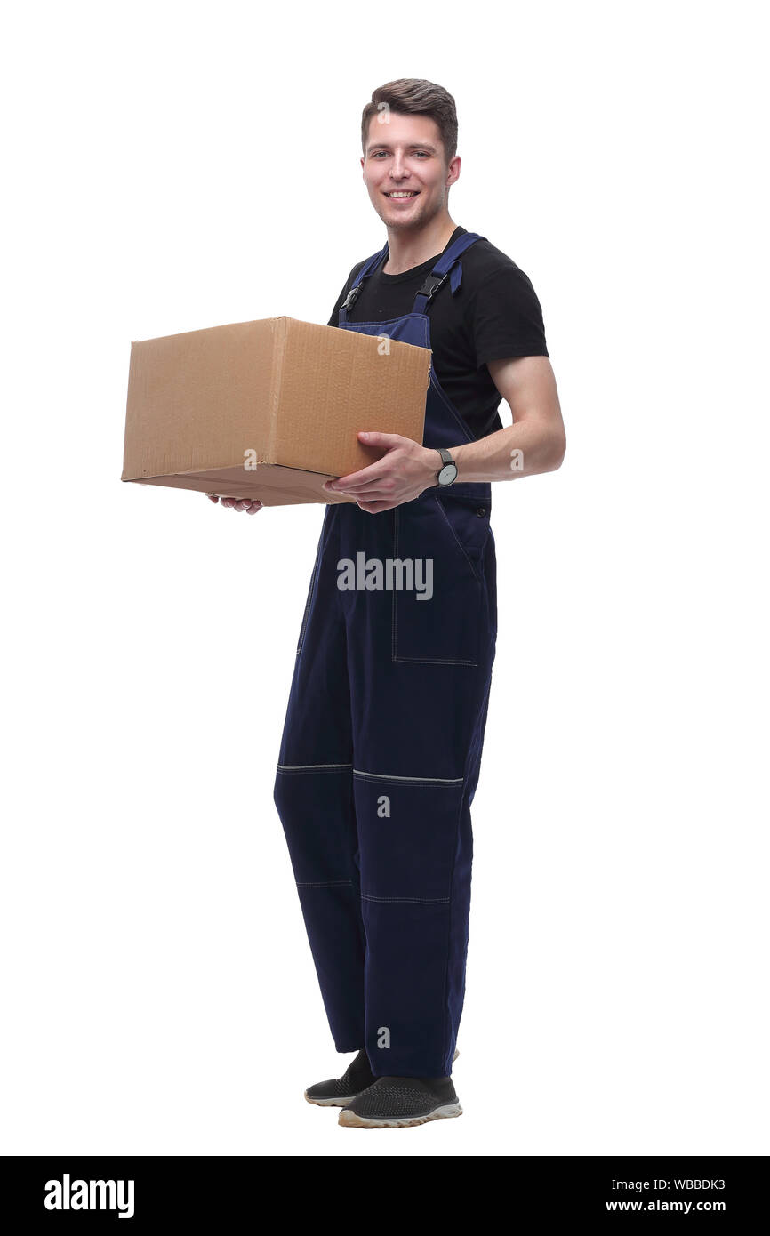 Man courier loading cardboard Cut Out Stock Images & Pictures - Alamy