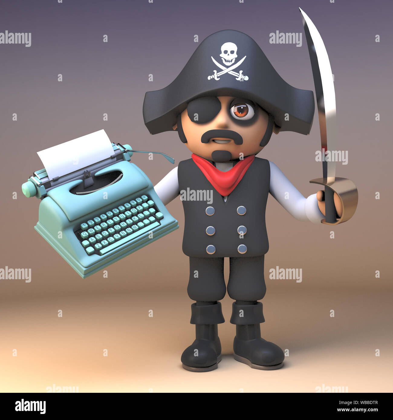 3d cartoon pirate captain character with cutlass holding an old ...