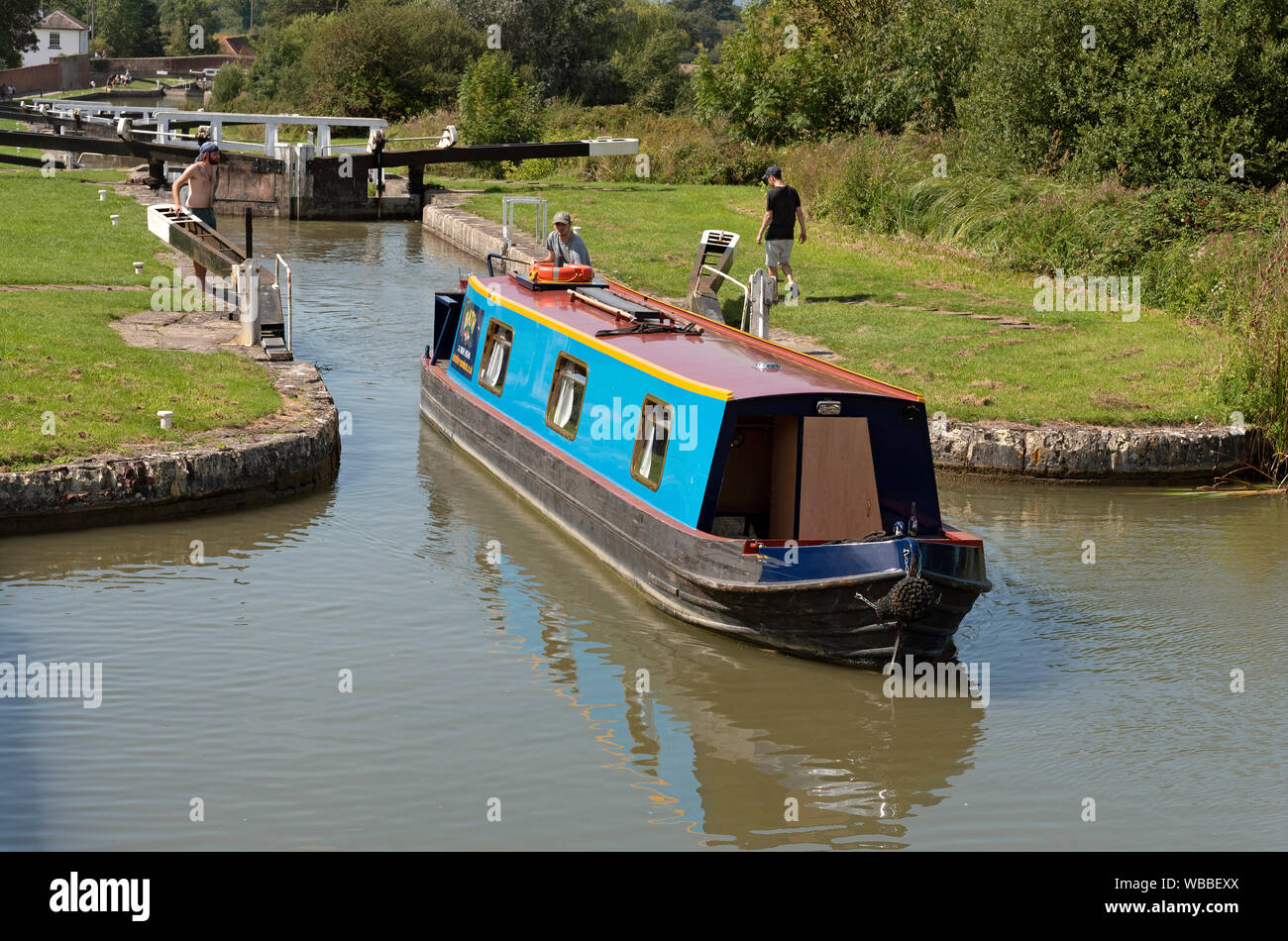 Narrowboat canalboat canal boat leaving lock hi-res stock photography ...
