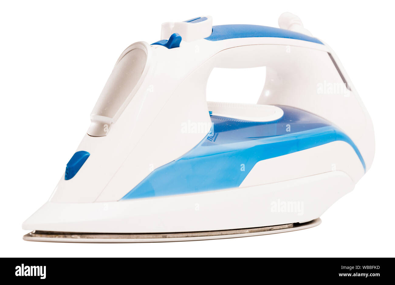 Blue and white steam iron isolated on white background﻿. Isolated over ...