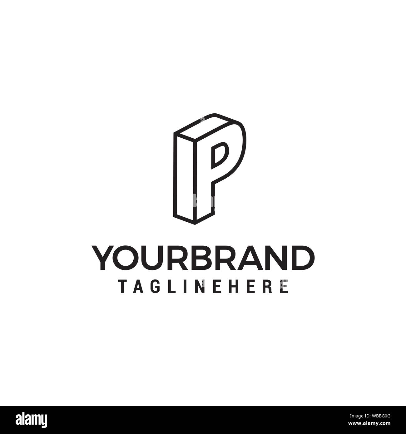 Letter P logo 3D isometric lines geometric shape template design vector ...