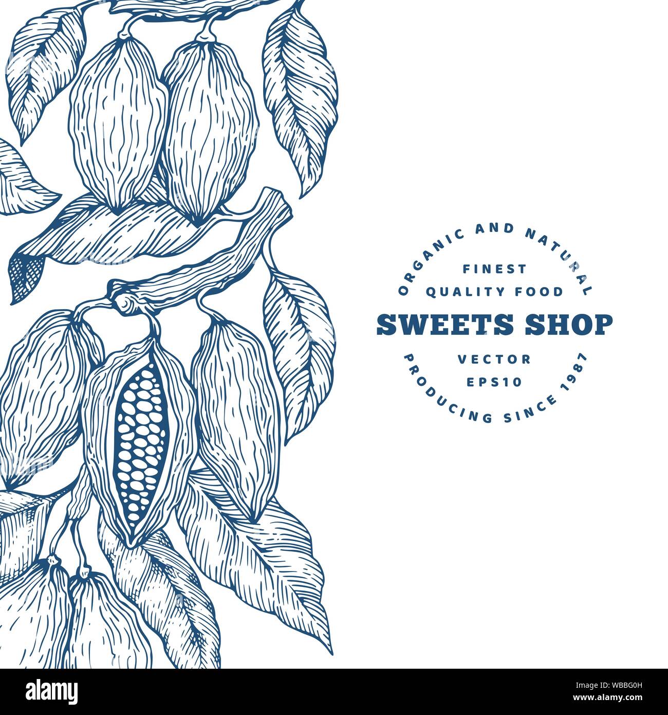 Cocoa bean tree banner template. Chocolate cocoa beans background ...