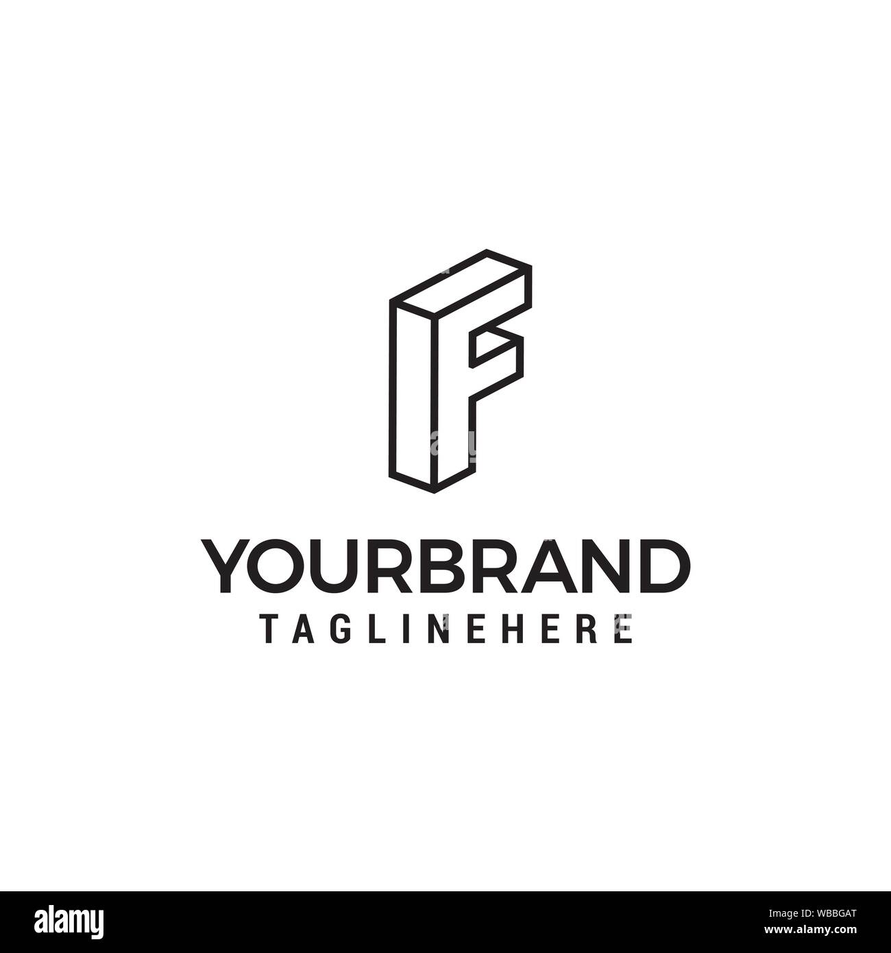 Letter F logo 3D isometric lines geometric shape template design vector ...