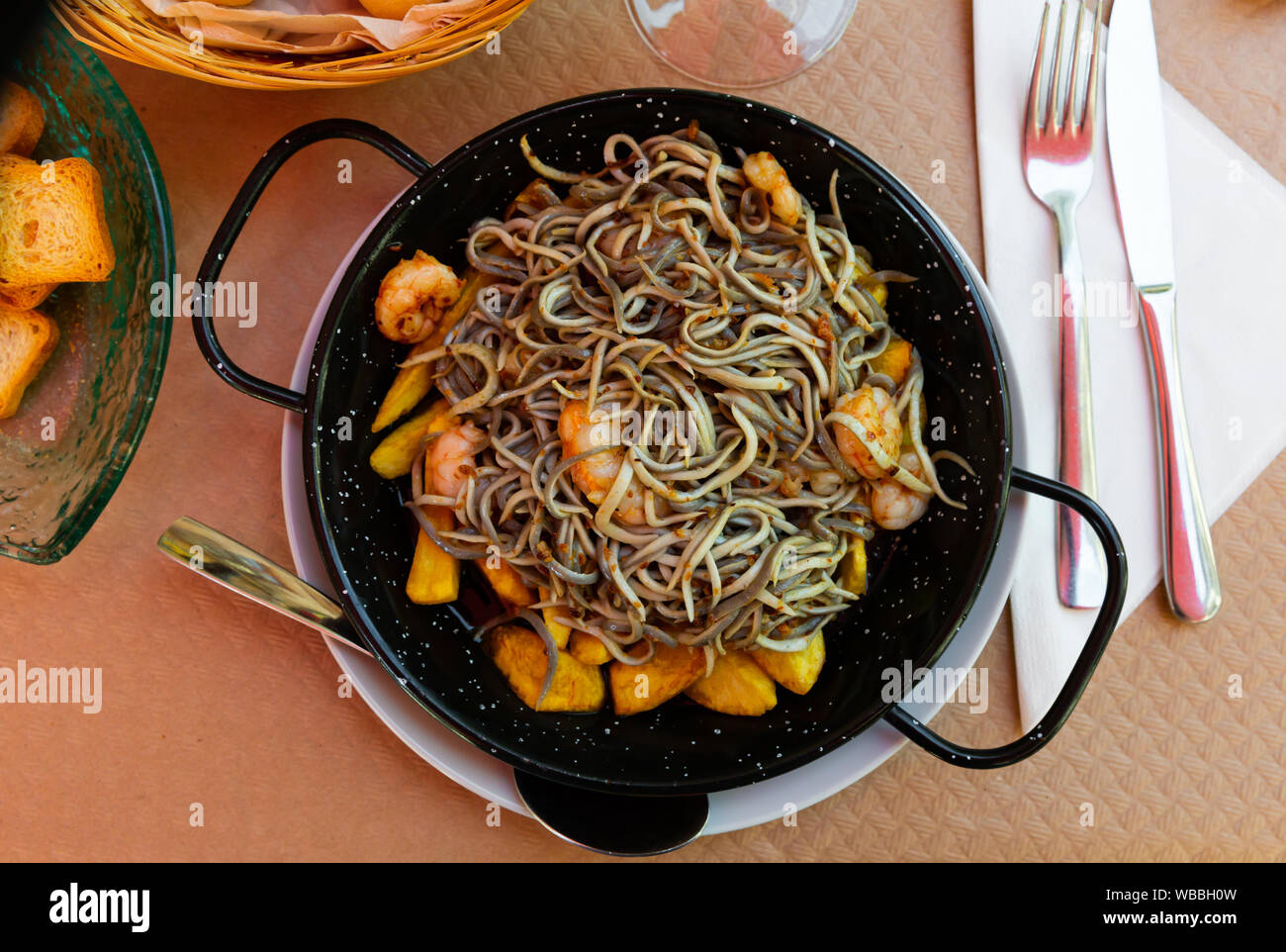 Traditional Spanish dish Gulas y Gambas – Surimi Elvers and prawns ...