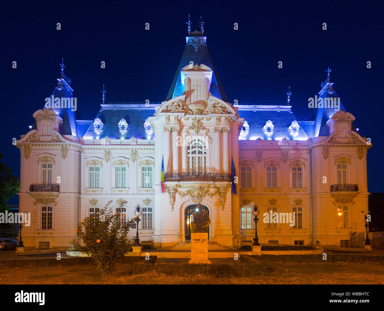 Night view of Craiova Art Museum housed in sumptuous Constantin Mihail ...
