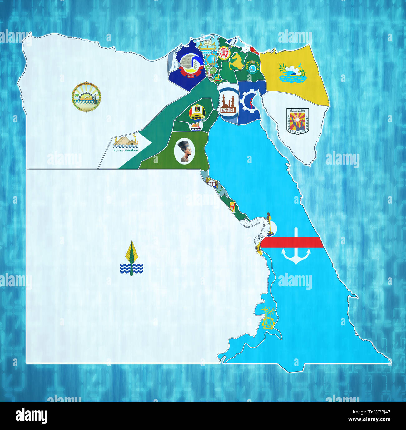 territories and flags of egyptian governorates on map of administrative ...