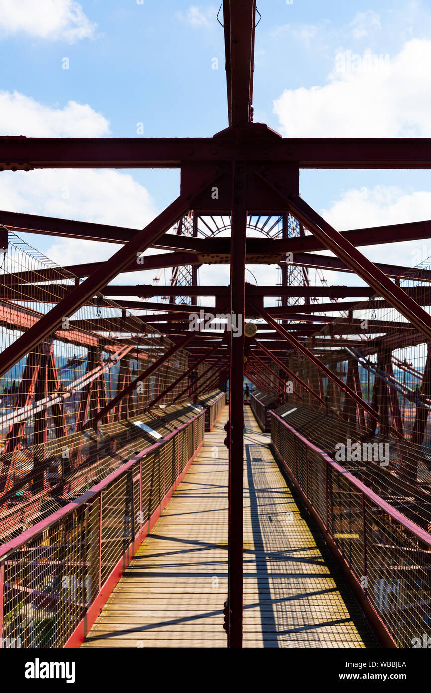 Inside view of modern Vizcaya Bridge construction crossing the River ...