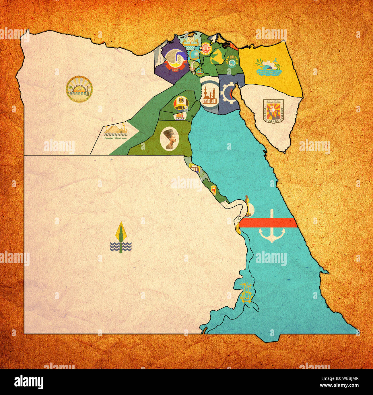 territories and flags of egyptian governorates on map of administrative ...