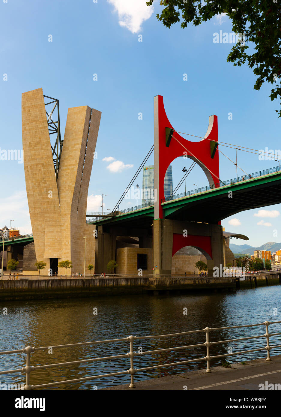 Modern bridge of La Salve crossing nervion river at Bilbao, Spain Stock ...