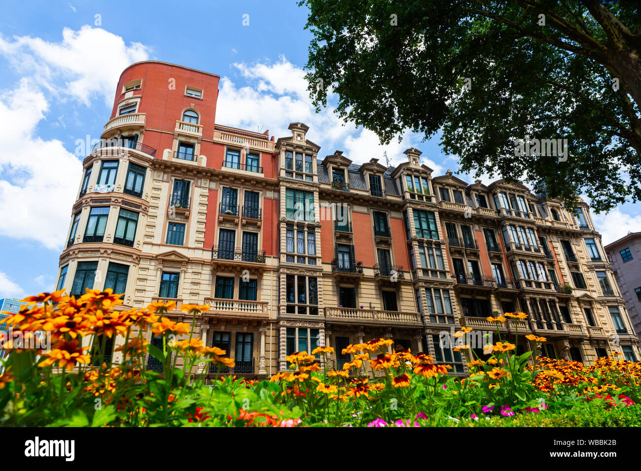 Picturesque summer landscape of Spanish city of Bilbao streets Stock ...