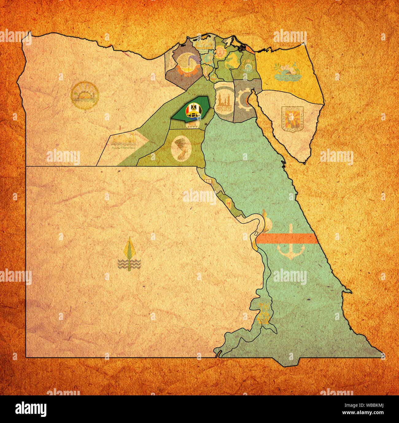 Faiyum territory and flag on map of administrative divisions of egypt ...