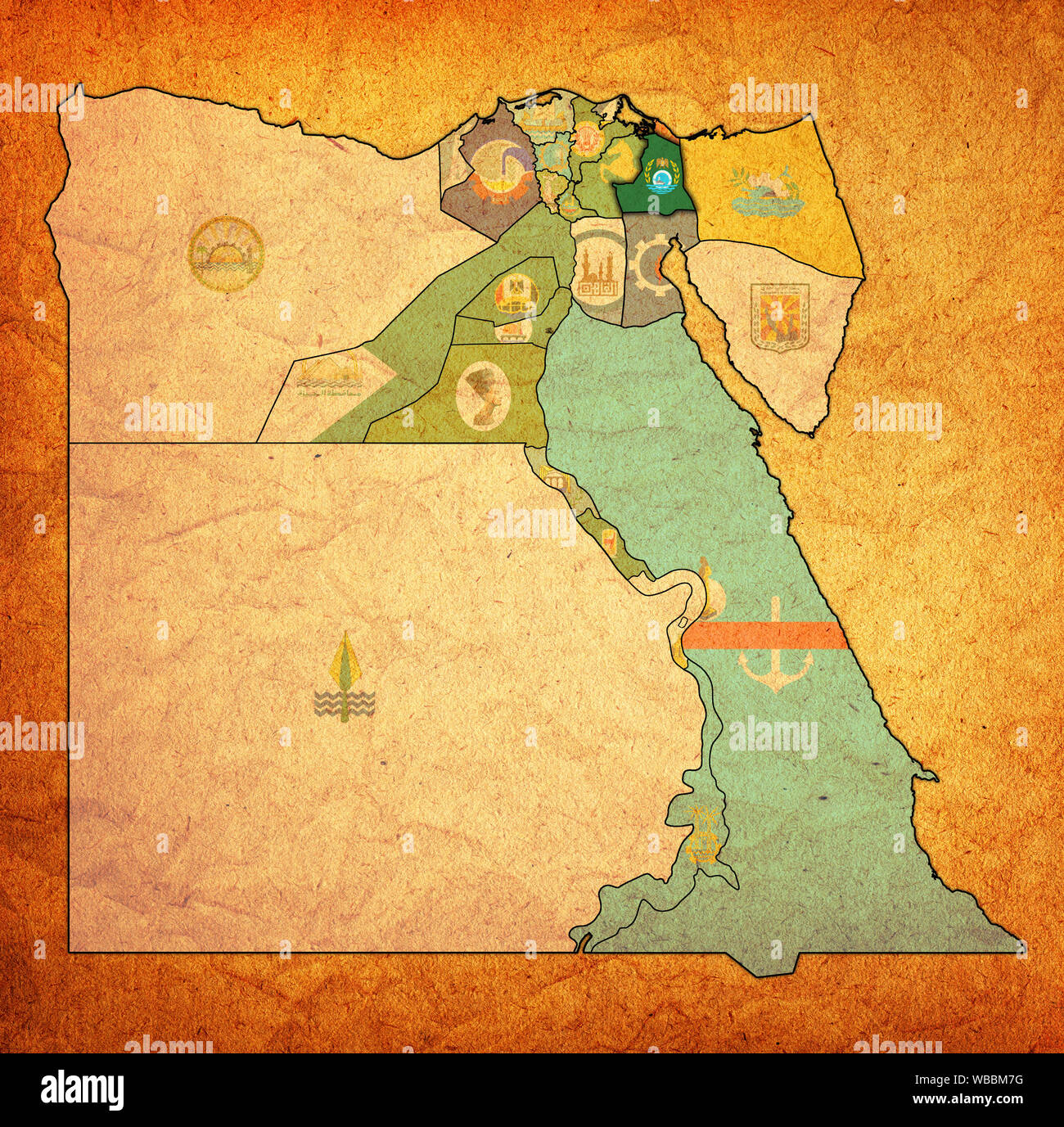 Ismailia territory and flag on map of administrative divisions of egypt ...