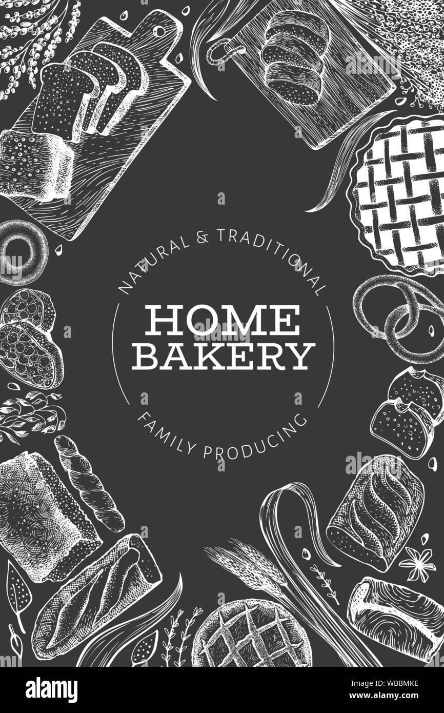 Bread and pastry banner. Vector bakery hand drawn illustration on chalk ...