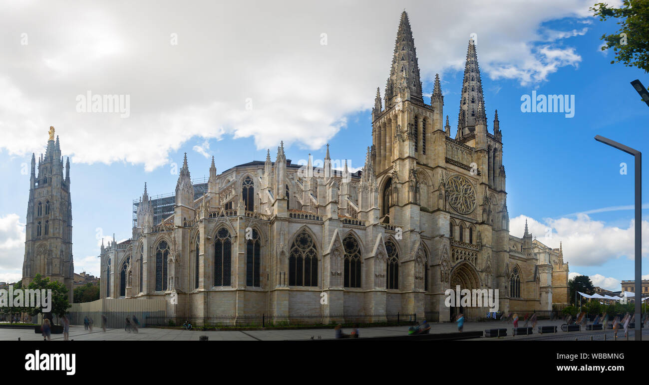 Summer view of building of Bordeaux Cathedral, Roman Catholic church in ...
