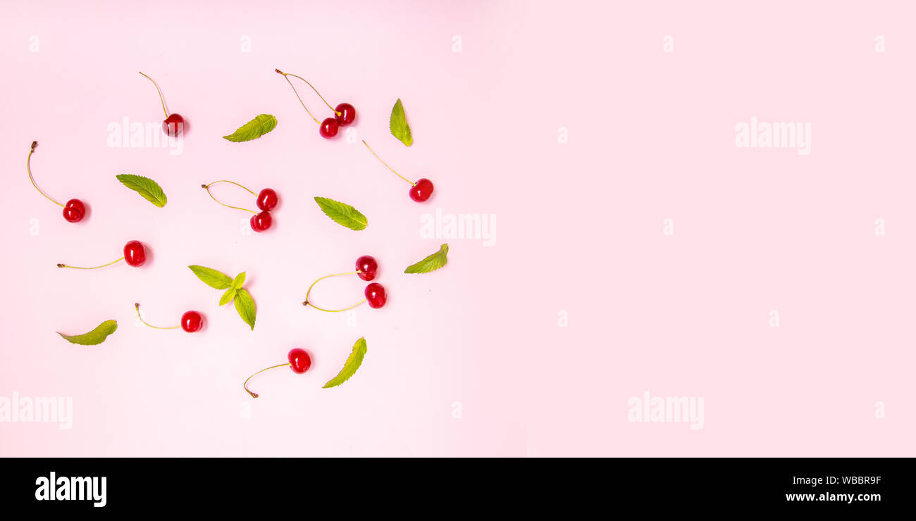 Cherry on a pink background, concept of fruit and healthy eating Stock ...
