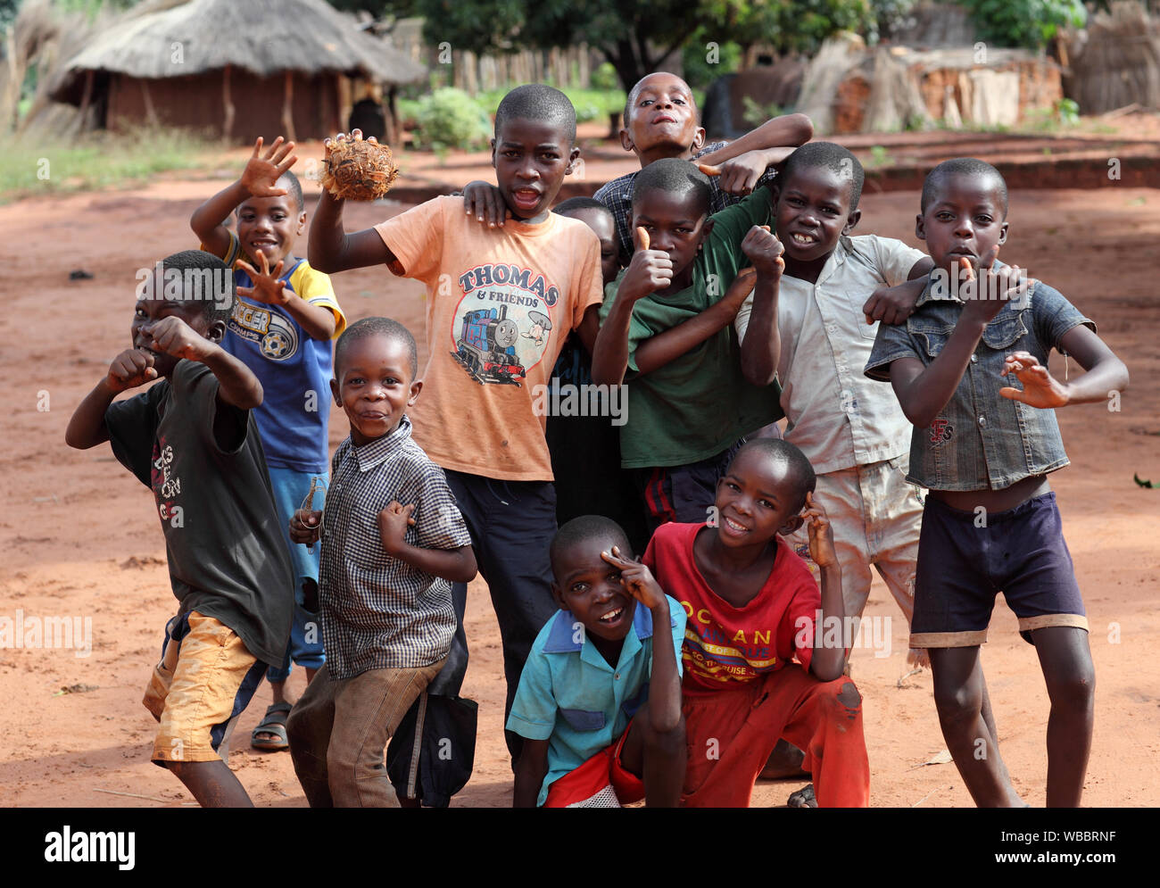 A group of happy boys in a primary school of a fishing village near ...
