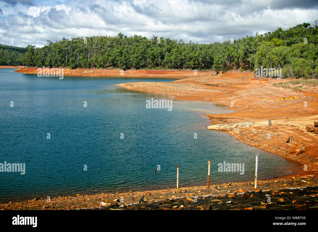 North Dandalup Dam, with low water level after dry summer months. Near ...