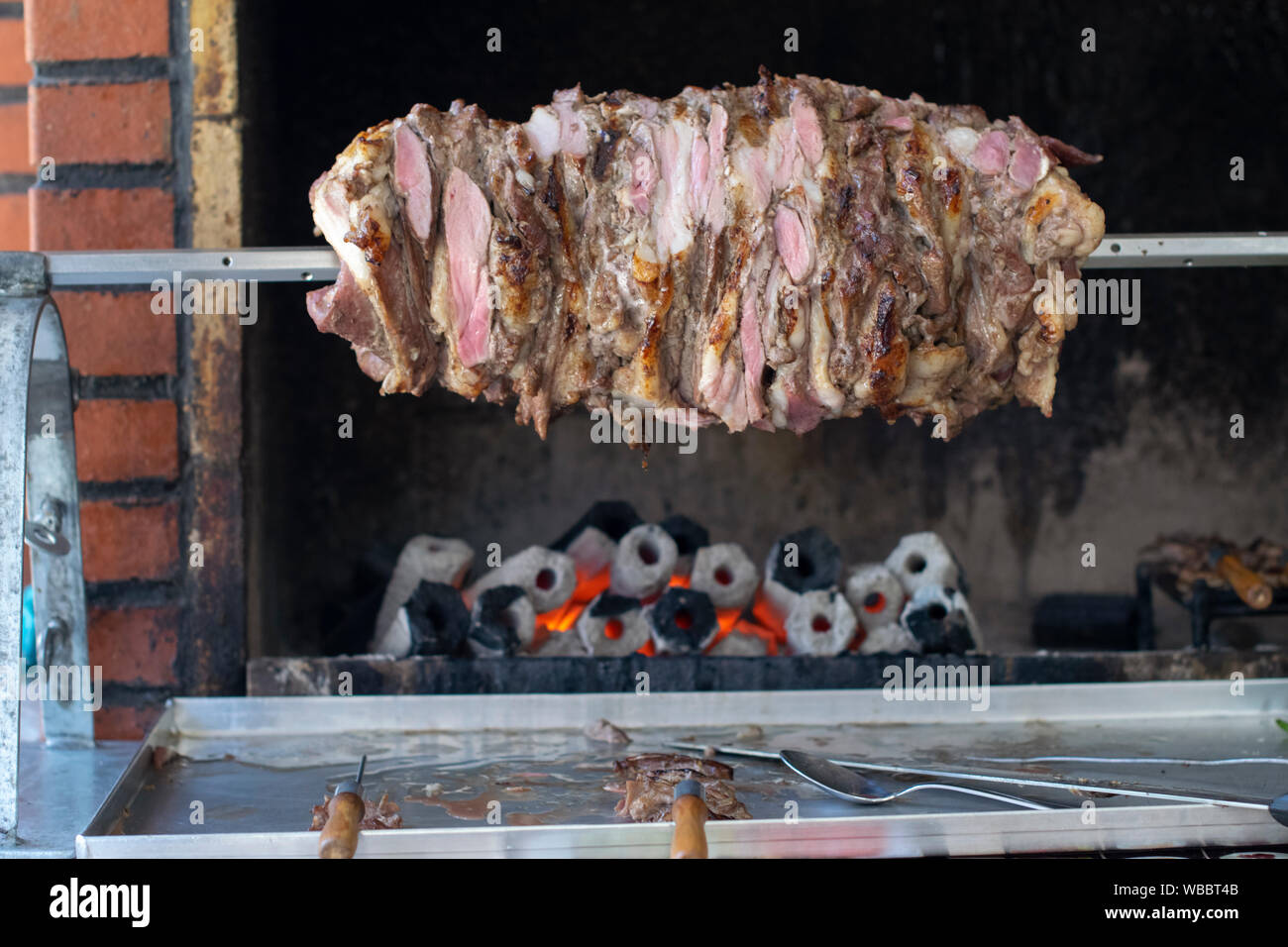 Traditional Turkish Oltu Cag Crochet Shish Kebab doner grilled in wood ...