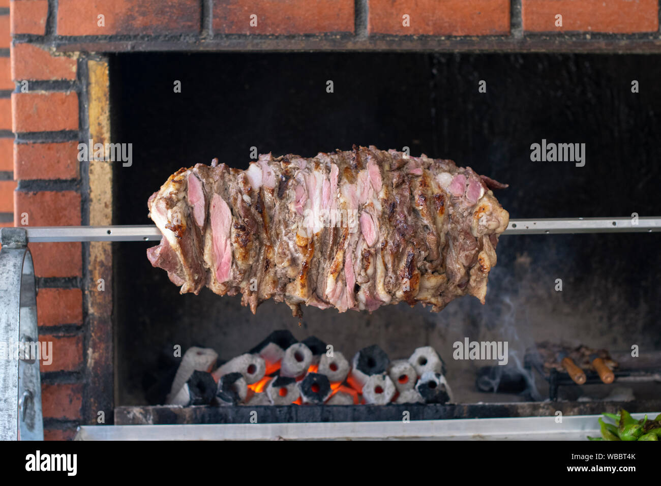 Traditional Turkish Oltu Cag Crochet Shish Kebab doner grilled in wood ...