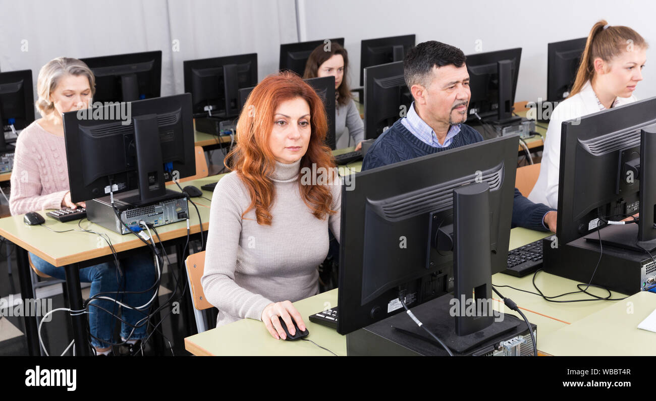 Portrait of adult people of different age studying together in ...