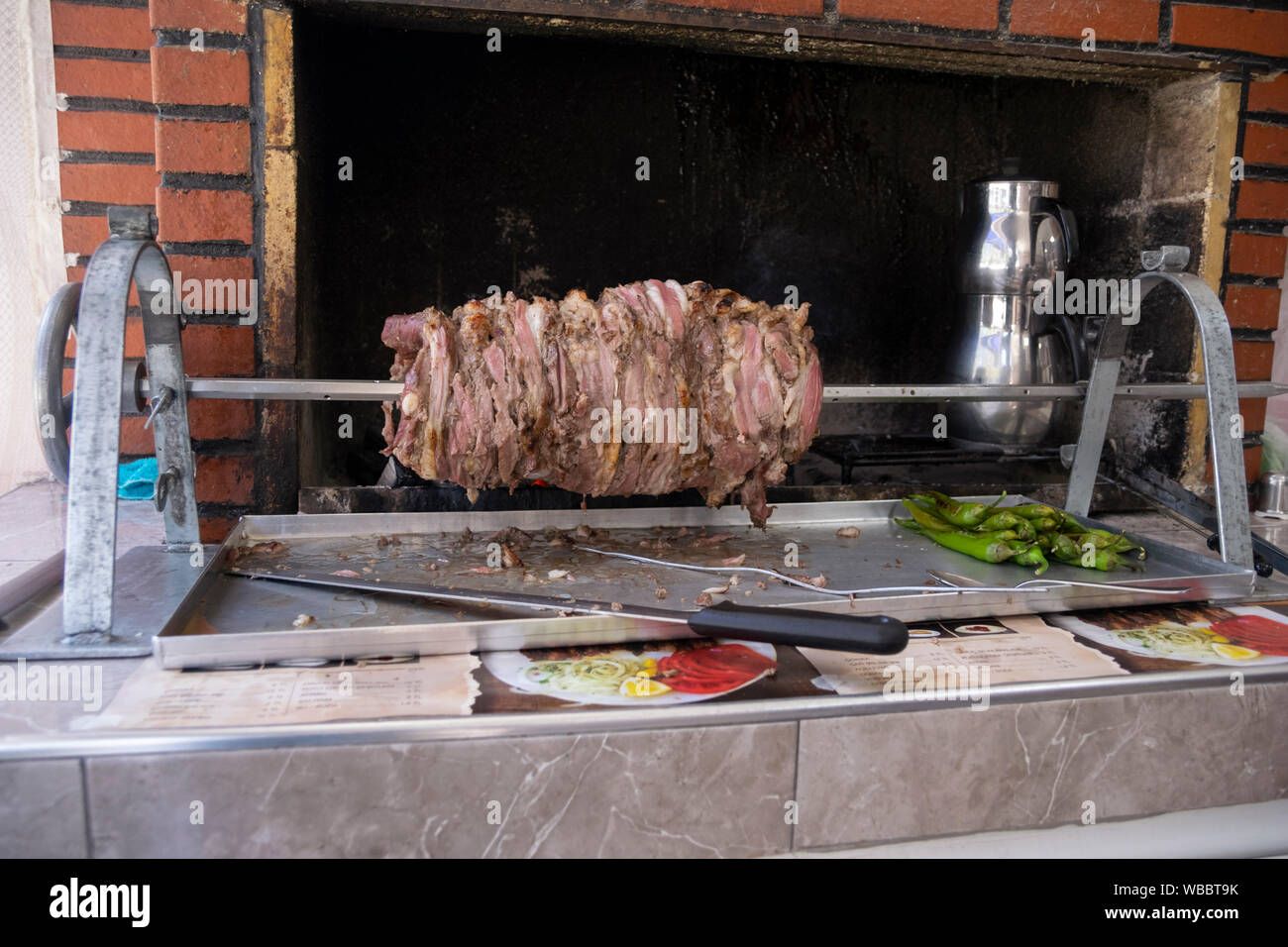 Traditional Turkish Oltu Cag Crochet Shish Kebab doner grilled in wood ...