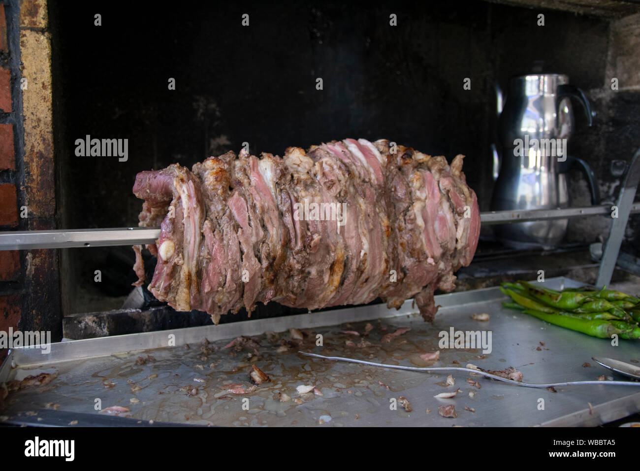 Traditional Turkish Oltu Cag Crochet Shish Kebab doner grilled in wood ...