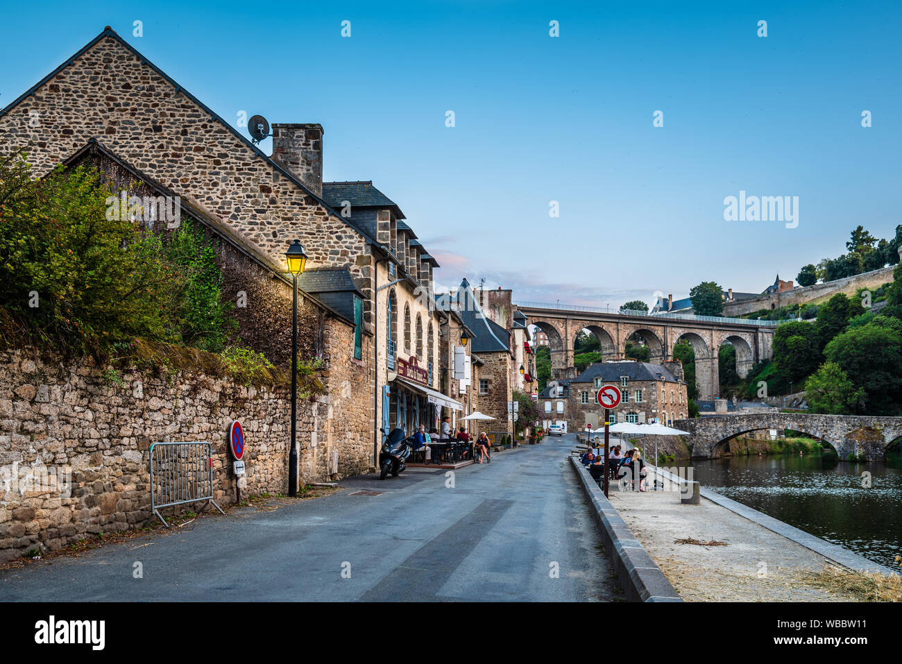 Dinan, France - July 23, 2018: View of the river Rance and the harbour ...