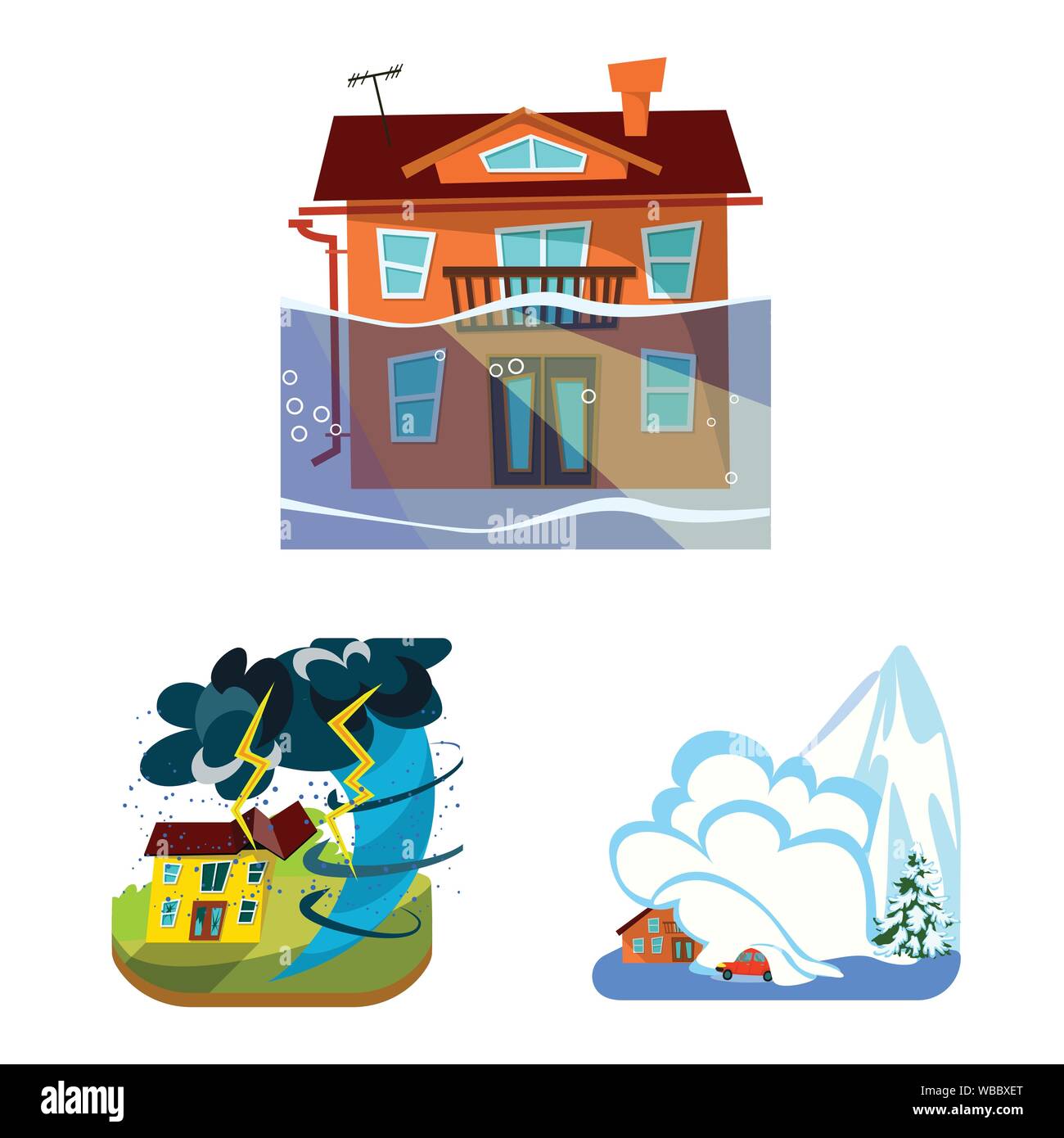 Vector illustration of cataclysm and disaster sign. Set of cataclysm ...