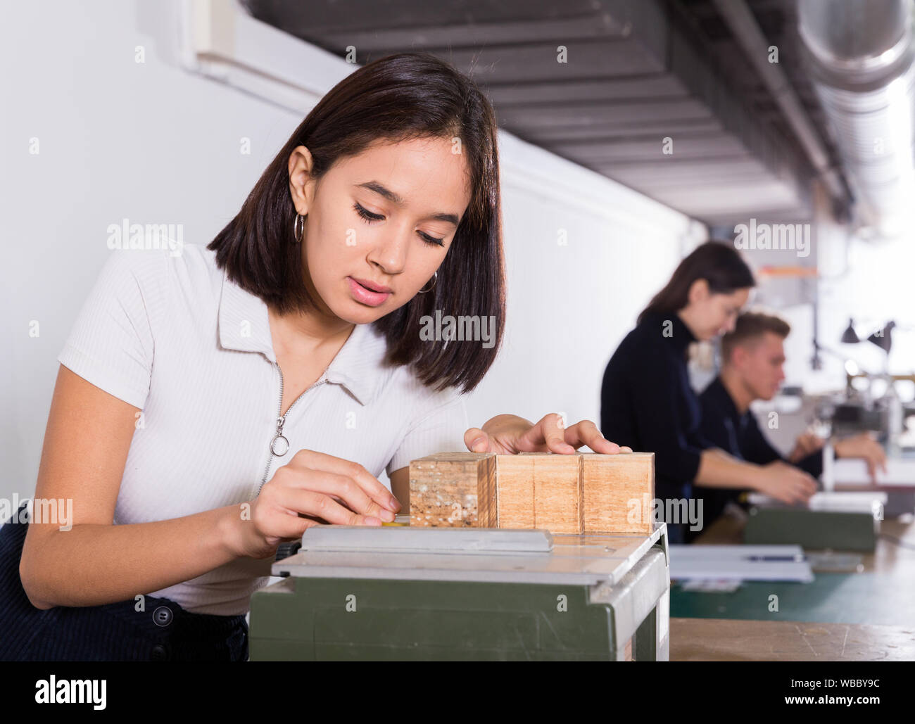 Female student of faculty of architecture engaged in architectural ...