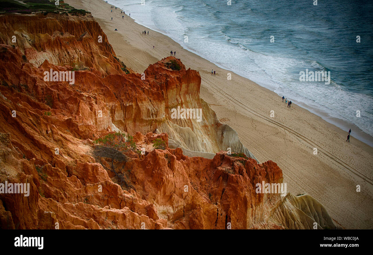 View of the high cliffs of Falesia Beach, Algarve, Portugal Stock Photo ...