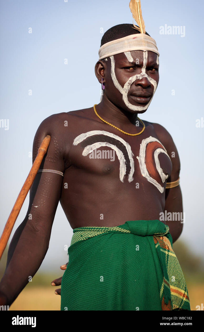 Warrior of the Mursi tribe in the Mago National Park, Lower Omo Valley ...