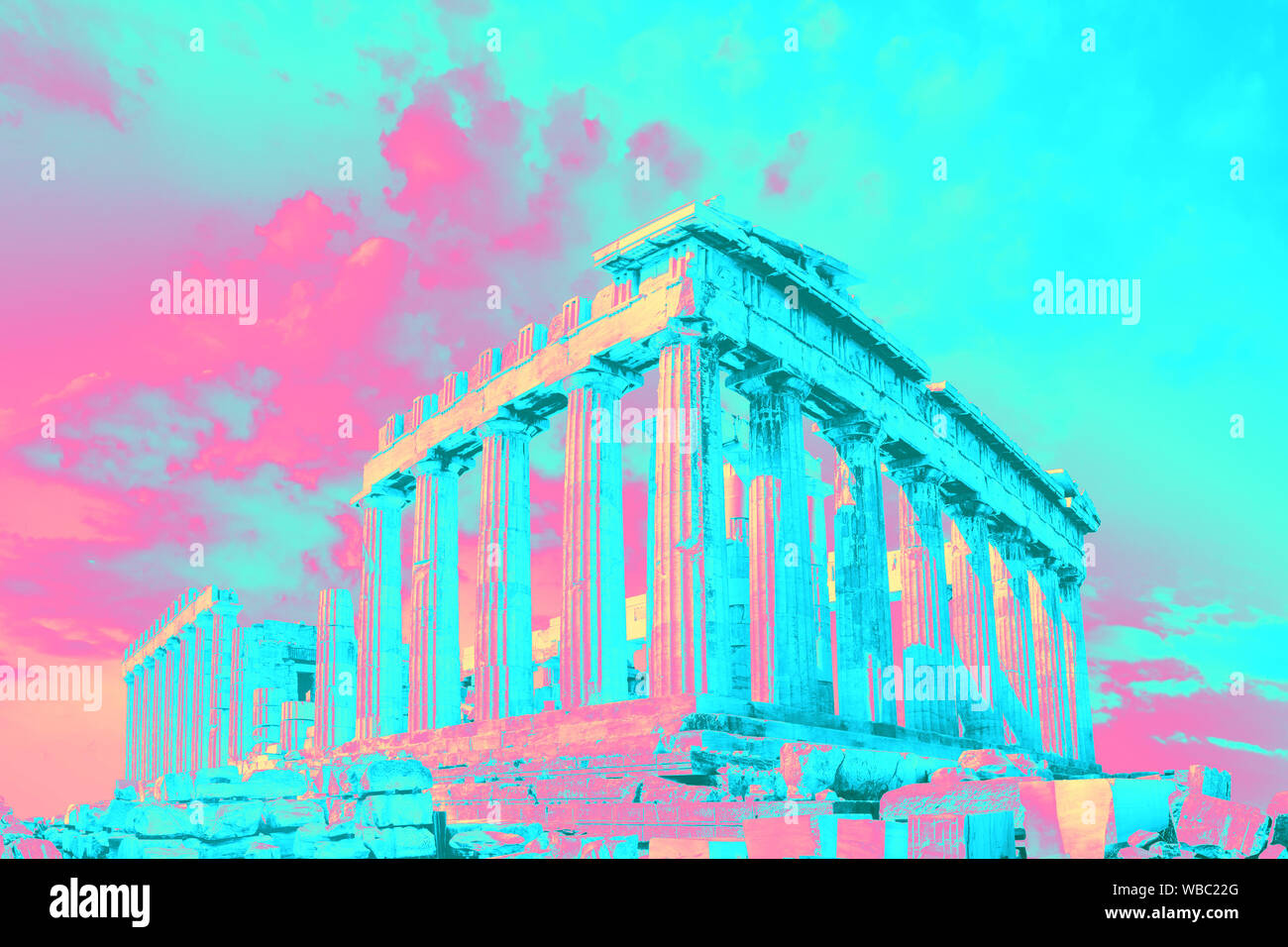 Parthenon temple in Acropolis in Athens, Greece. in vibrant bold ...
