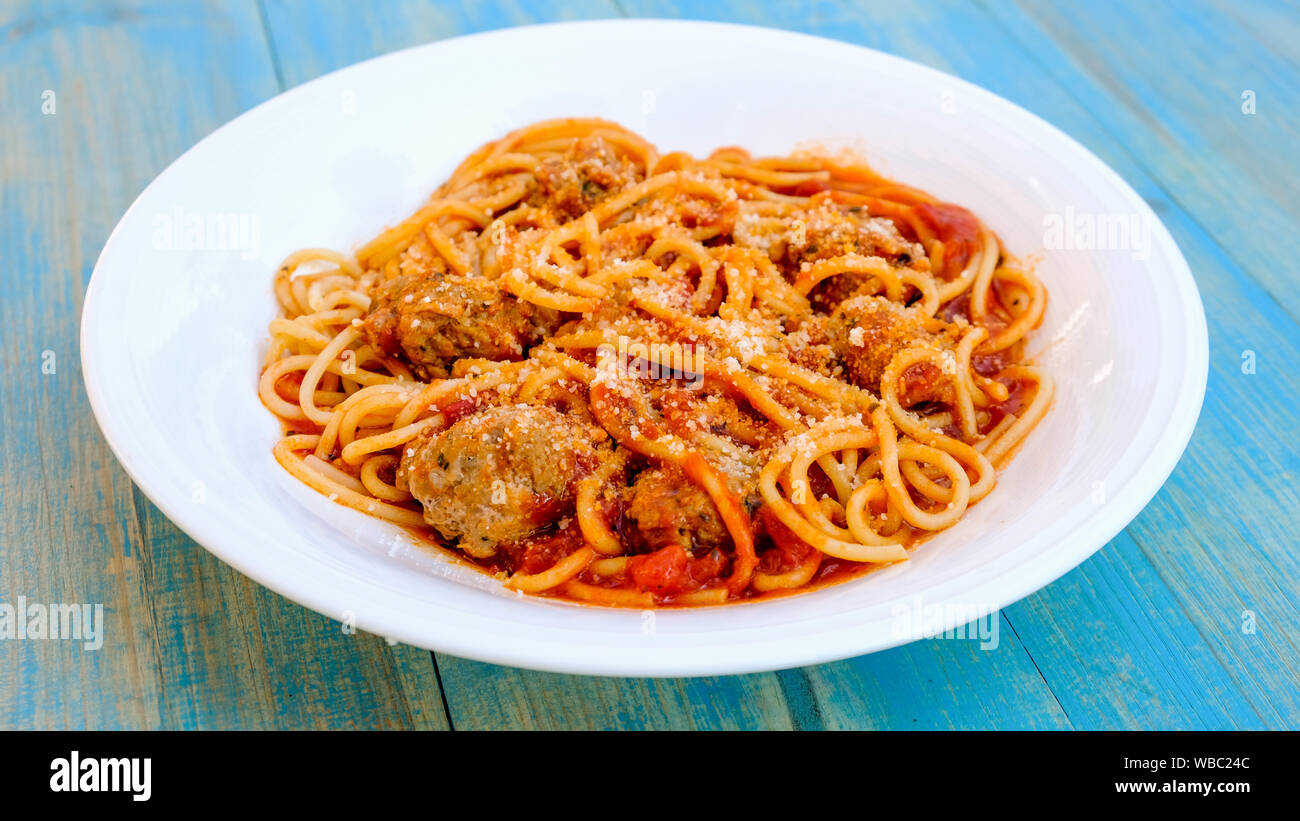 Italian Style Spaghetti with Meatballs in Tomato Sauce Stock Photo - Alamy
