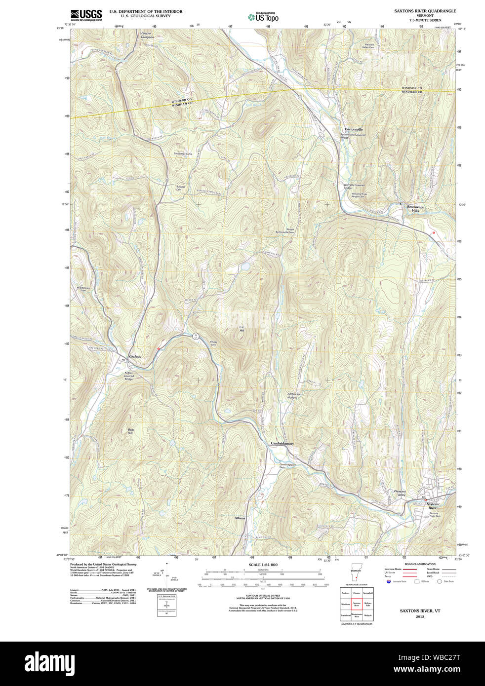 USGS Topo Map Vermont VT Saxtons River 20120607 TM Restoration Stock ...