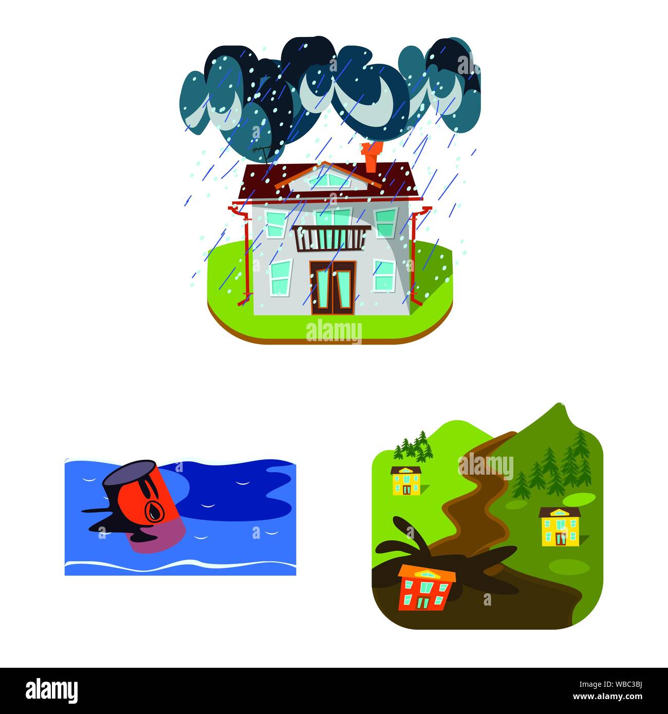 Vector illustration of cataclysm and disaster symbol. Set of cataclysm ...