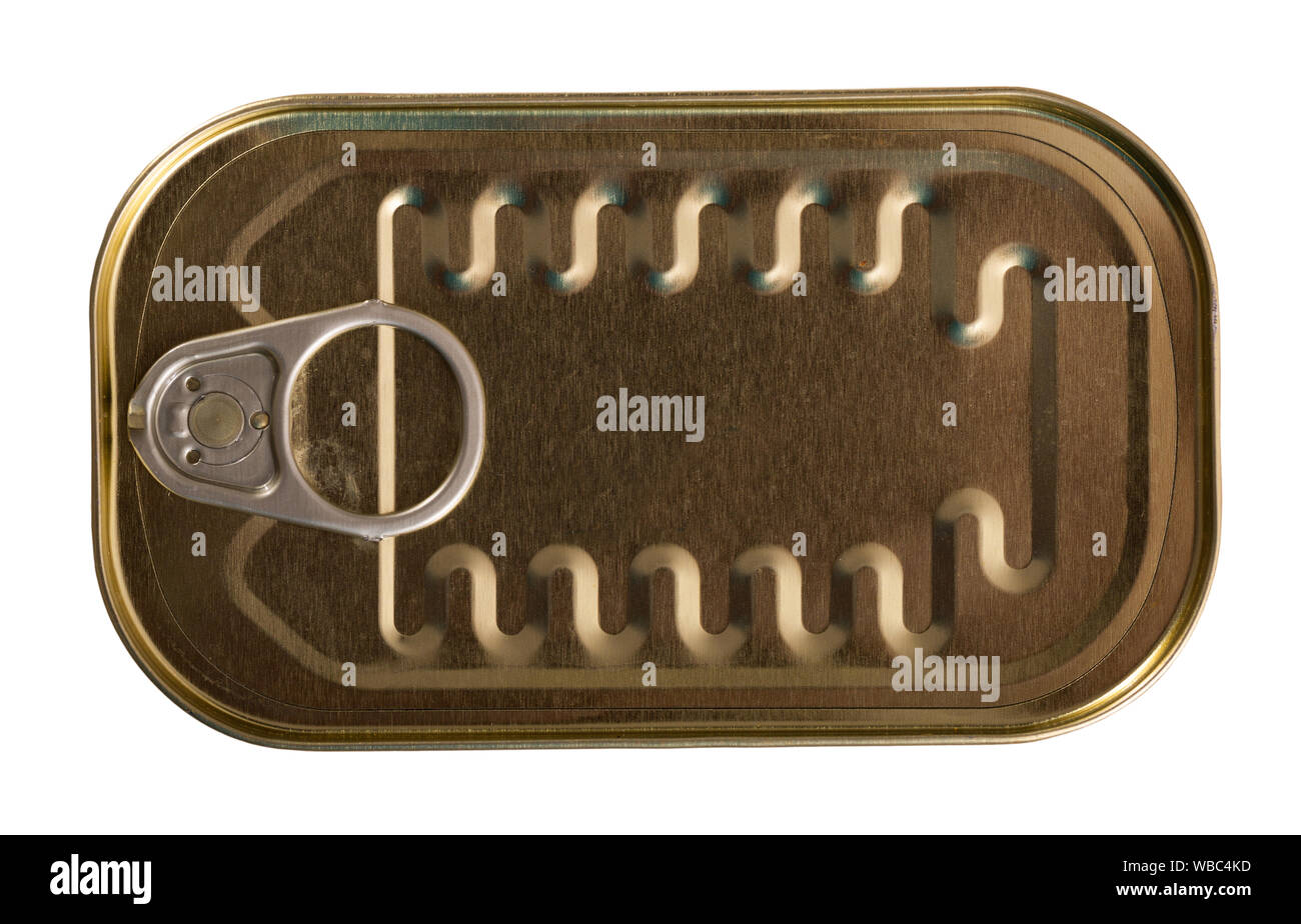 Bronze in can with ring pull, top view of packaging collection, nobody ...