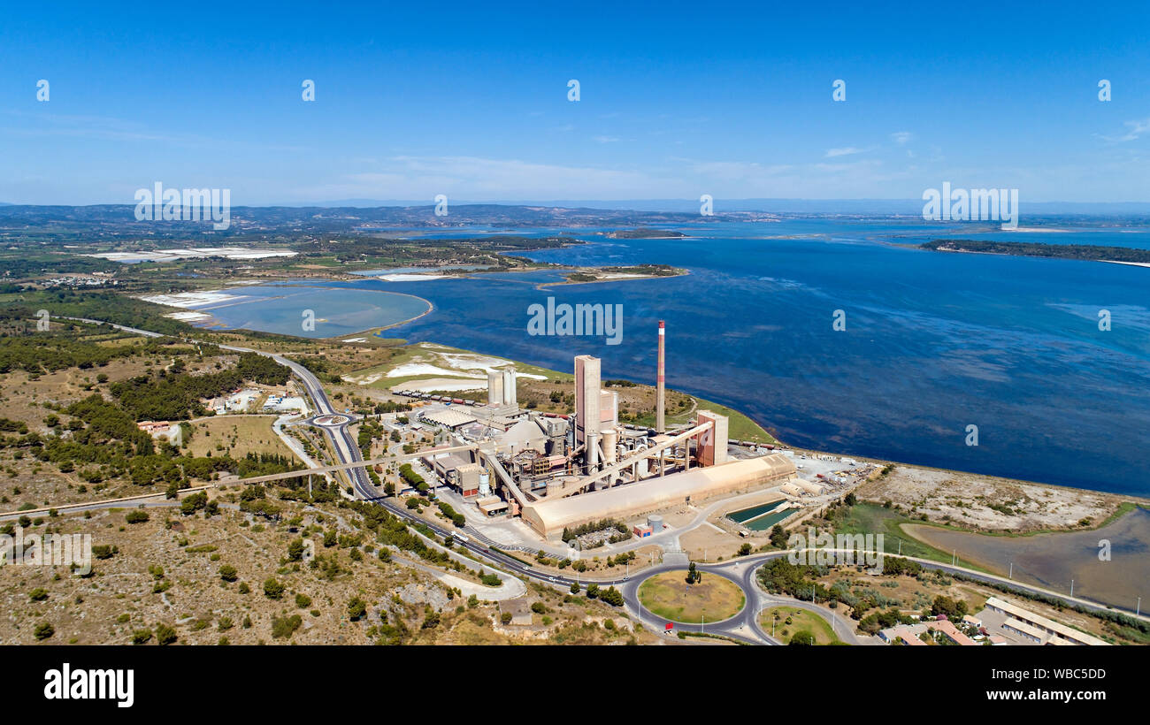 Aerial photo of a cement factory along the Berre lake in Port La ...